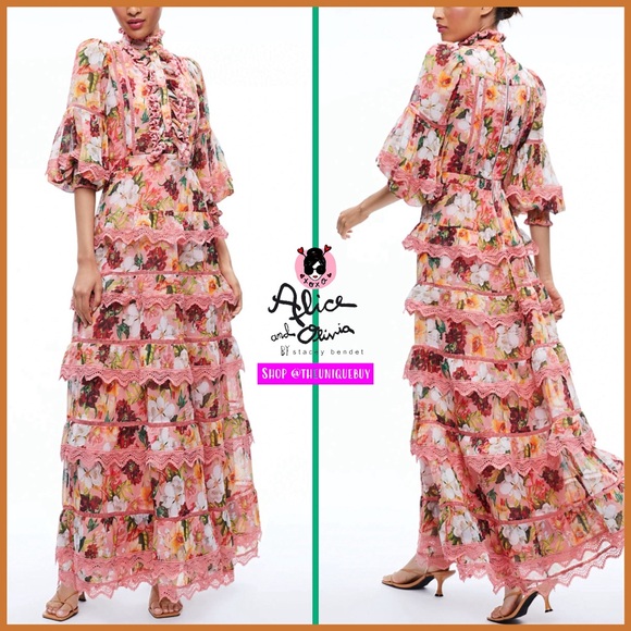 Alice + Olivia | Dresses | Alice Olivia Brooke Floral High Neck Maxi ...